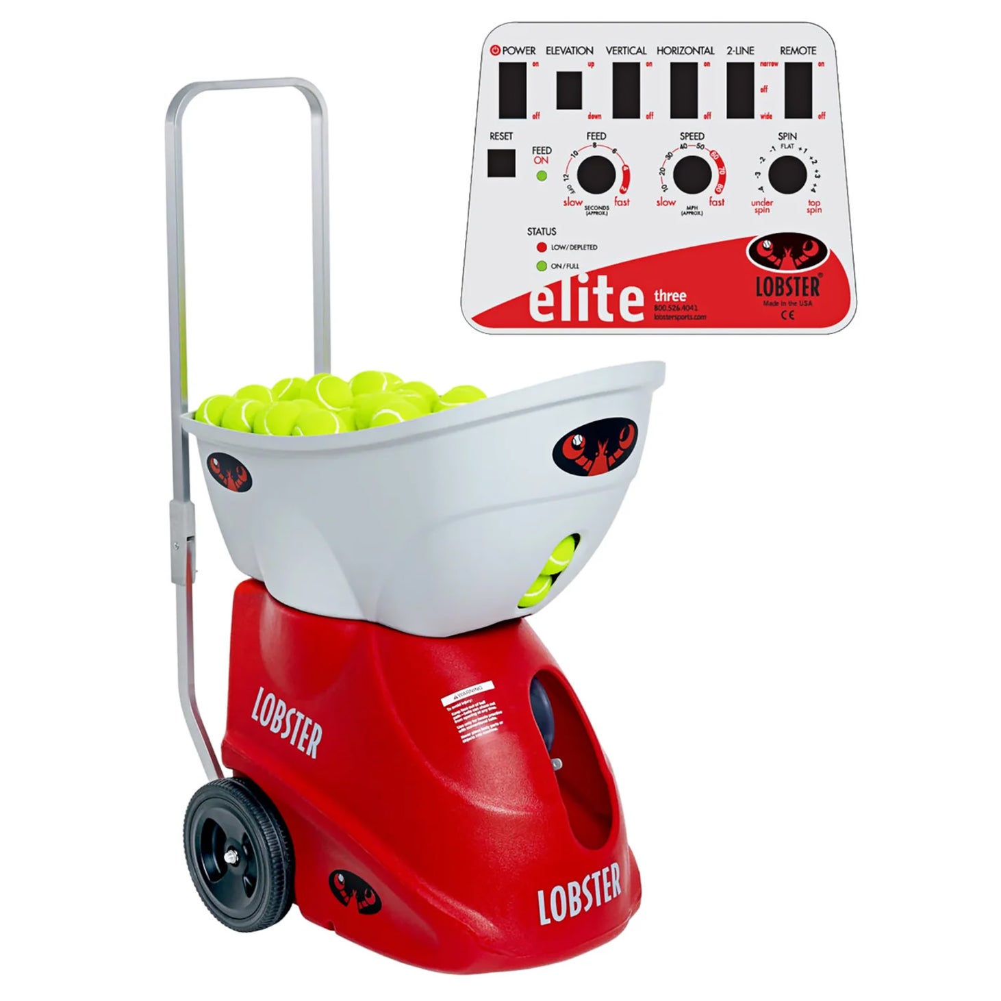 Lobster Elite Three Portable Ball Machine w/ Remote | Tennis Only